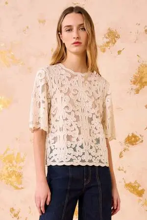 Ulla Johnson Appliqué Mesh Top
