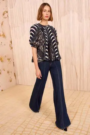 Ulla Johnson Dafne Pleated Short Sleeve Blouse
