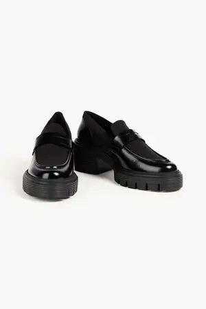 STUART WEITZMAN Soho Gabardine And Glossed-leather Loafers