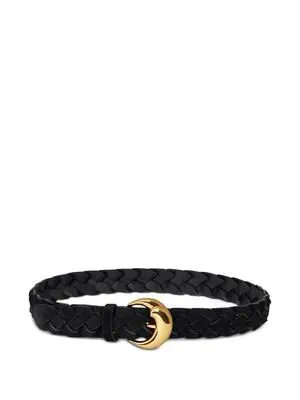 Etro Braided Leather Belt With Crescent Buckle - Black