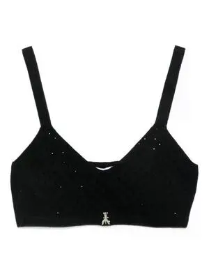 Patrizia Pepe Rhinestone-embellished Knit Bra Top - Black
