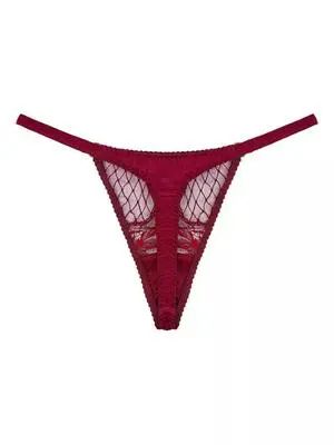 FLEUR OF ENGLAND Lace-paneled Silk Thong - Red