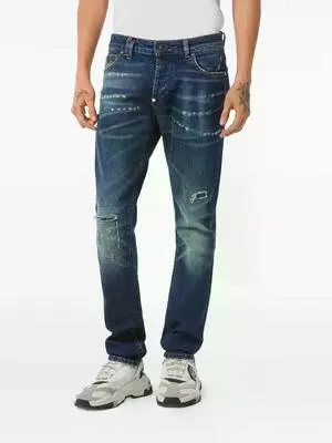 Philipp Plein 5-pocket Super Straight Cut Jeans With Distressed Details