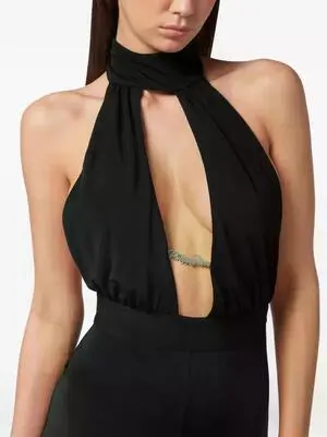 Philipp Plein Halterneck Jumpsuit With Logo Plaque