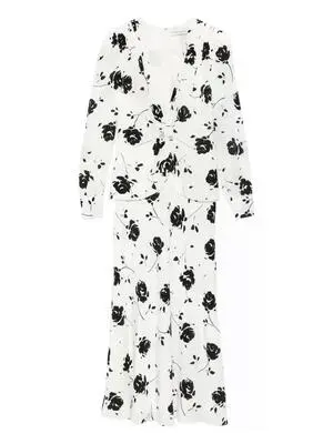 Alessandra Rich Rose-print Midi Dress With Button Detail - White