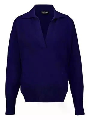 TOM FORD V-neck Knit Polo Top - Blue