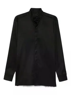 HAMZA Frayed-hem Mandarin-collar Shirt - Black