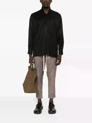 HAMZA Frayed-hem Mandarin-collar Shirt