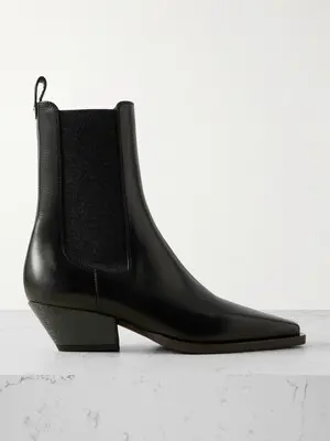 Brunello Cucinelli Bead-embellished Leather Ankle Boots - Black
