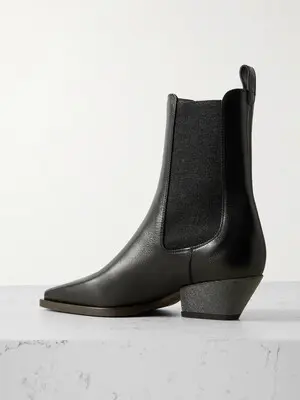 Brunello Cucinelli Bead-embellished Leather Ankle Boots - Black