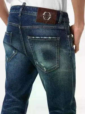 Philipp Plein Distressed Jeans With Logo Plaque