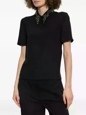 Versace Embellished Collar Short Sleeve Blouse - Black