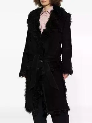 Attico Shearling Trim Suede Coat