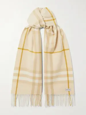Burberry Fringed Checked Cashmere Scarf - Cream
