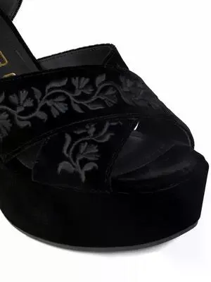 Etro Velvet Platform Sandals With Floral Embroidery