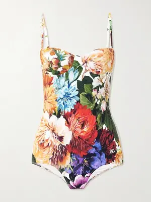 Dolce & Gabbana Floral-print Underwired Swimsuit - White