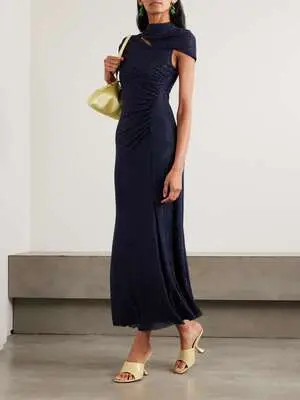 SELF-PORTRAIT Crystal-embellished Cutout Draped Midi Dress