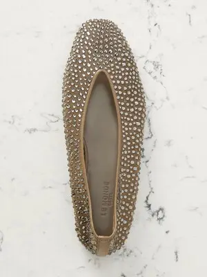 Le Monde Beryl Luna Leather-trimmed Crystal-embellished Mesh Flats - Neutrals