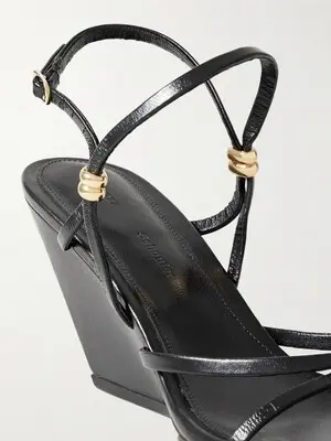 Proenza Schouler Coil Embellished Crinkled Glossed-leather Wedge Sandals