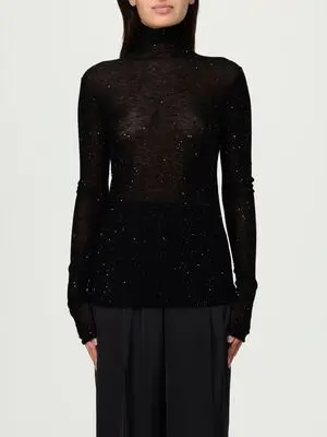 Pinko Pinko Black Turtleneck Mesh Top With Embellishments Black