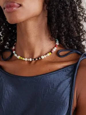 MARTHA CALVO Kenny Gold-plated, Enamel, Pearl And Crystal Necklace