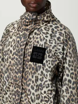 GANNI Leopard Print Hooded Jacket - Brown