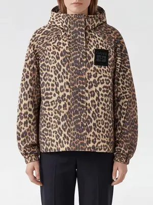 GANNI Leopard Print Hooded Jacket - Beige