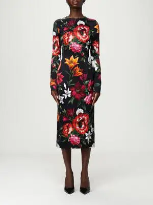 Dolce & Gabbana Floral Print Long Sleeve Dress - Black