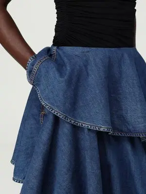 Alaïa Tiered Denim Skirt - Blue