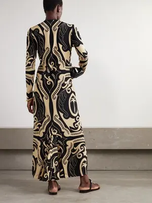Johanna Ortiz Libertad Printed Silk-crepe Midi Dress - Black
