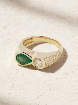 Jacquie Aiche 14-karat Gold, Emerald And Diamond Ring - Green