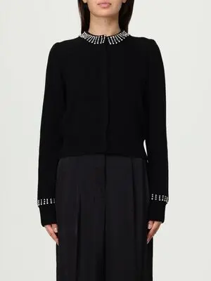 Pinko Ribbed Cardigan With Embellished Collar And Cuffs - Black