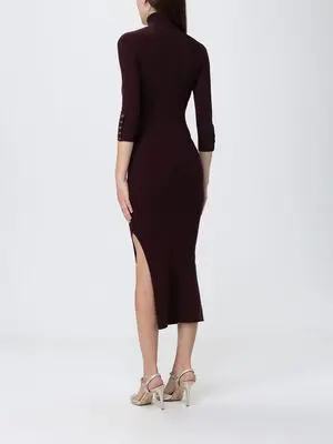 Elisabetta Franchi Ribbed Turtleneck Midi Dress With Side Slit