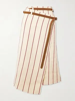 BETTTER BETTTER Pareo Belted Striped Linen Midi Wrap Skirt