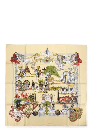 Hermès Beige & Multicolor 'au Fil De La Soie' Silk Scarf 90 Beige