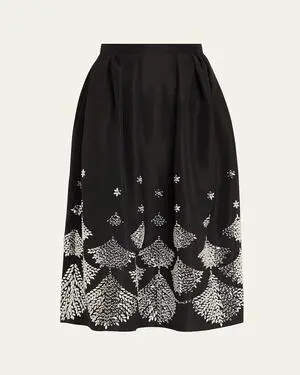 Oscar De La Renta Fern Embroidered Midi Skirt