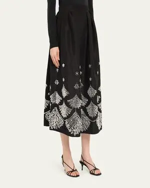 Oscar De La Renta Fern Embroidered Midi Skirt