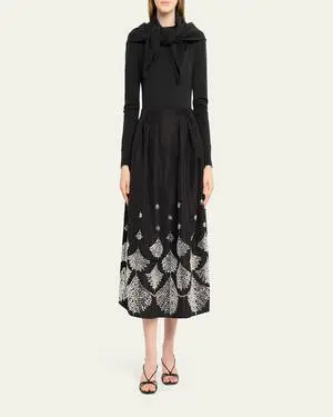 Oscar De La Renta Fern Embroidered Midi Skirt