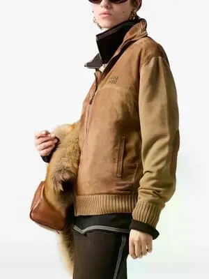 Miu Miu Suede Insert Ribbed Cardigan - Brown