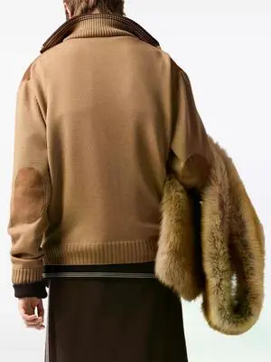 Miu Miu Suede Insert Ribbed Cardigan - Brown