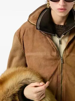 Miu Miu Suede Insert Ribbed Cardigan - Brown