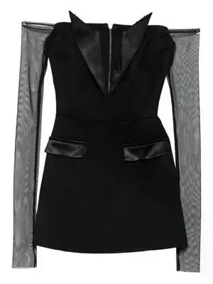 VESTIAIRE D'UN OISEAU LIBRE Satin-trimmed Mesh-sleeve Dress - Black