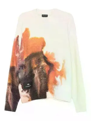 Y3 Graphic-print Crew-neck Sweater - Neutrals