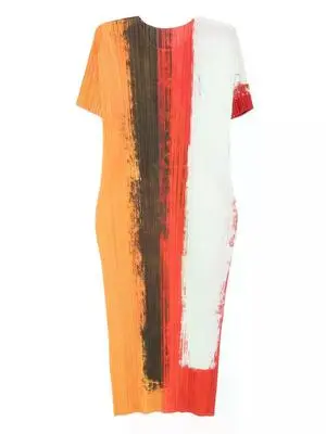 Issey Miyake Pleated Paint-effect Midi Dress