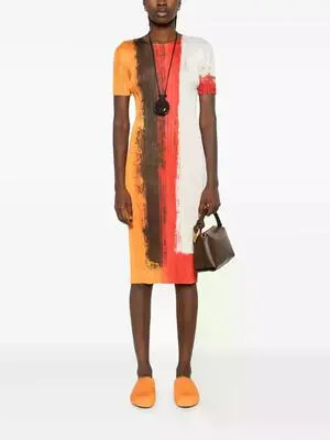 Issey Miyake Pleated Paint-effect Midi Dress