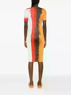 Issey Miyake Pleated Paint-effect Midi Dress