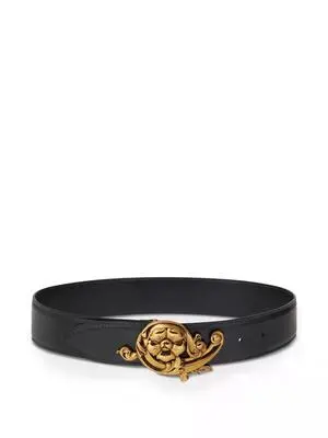 Etro Floral Buckle Leather Belt - Black