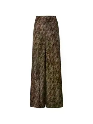 Fendi Ff-monogram Pleated Silk Trousers - Brown