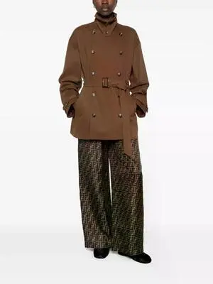 Fendi Ff-monogram Pleated Silk Trousers - Brown