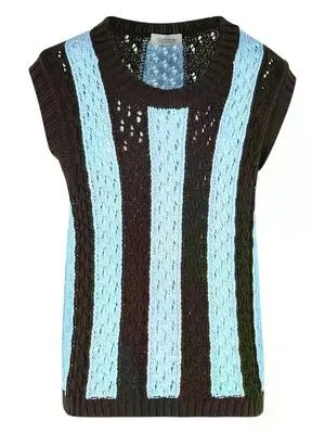 LANEUS Striped Knitted Vest - Blue
